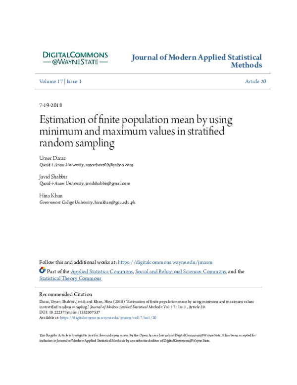 Pdf Estimation Of Finite Population Mean By Using Minimum And Maximum Values In Stratified