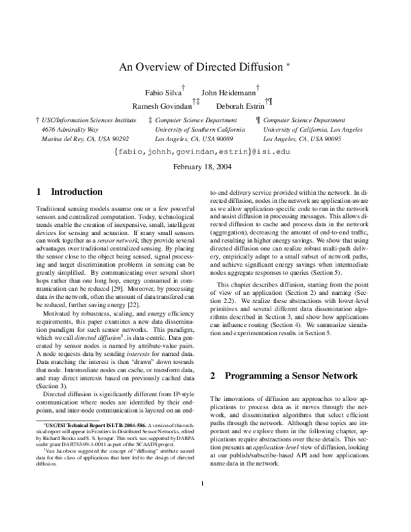 (PDF) Directed Diffusion: Revolutionizing Sensor Networks