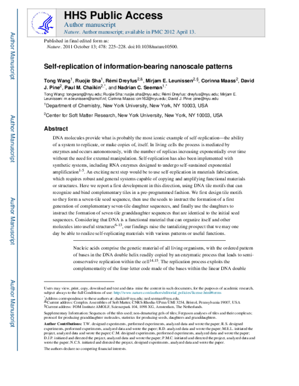 (PDF) Self-replication of information-bearing nanoscale patterns