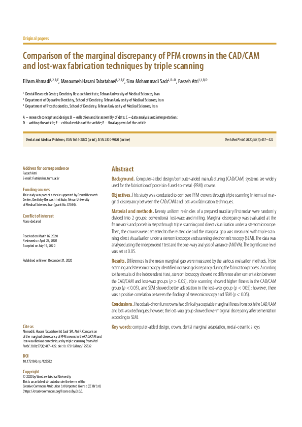 (PDF) Comparison of the marginal discrepancy of PFM crowns in the CAD ...