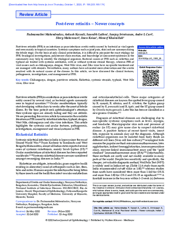 (PDF) Post-fever retinitis – Newer concepts