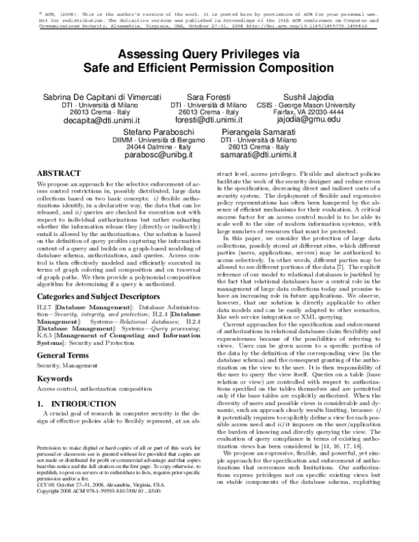 (PDF) Assessing query privileges via safe and efficient permission ...