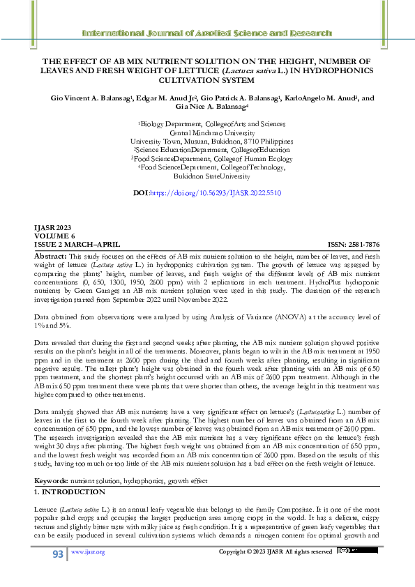 (PDF) THE EFFECT OF AB MIX NUTRIENT SOLUTION ON THE HEIGHT, NUMBER OF ...