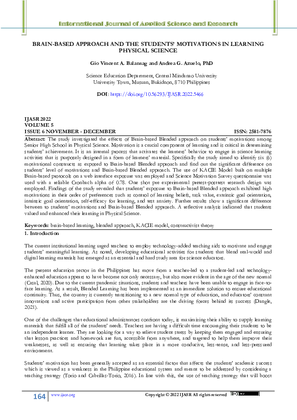 (PDF) Brain-Based Approach and the Students’ Motivations in Learning ...