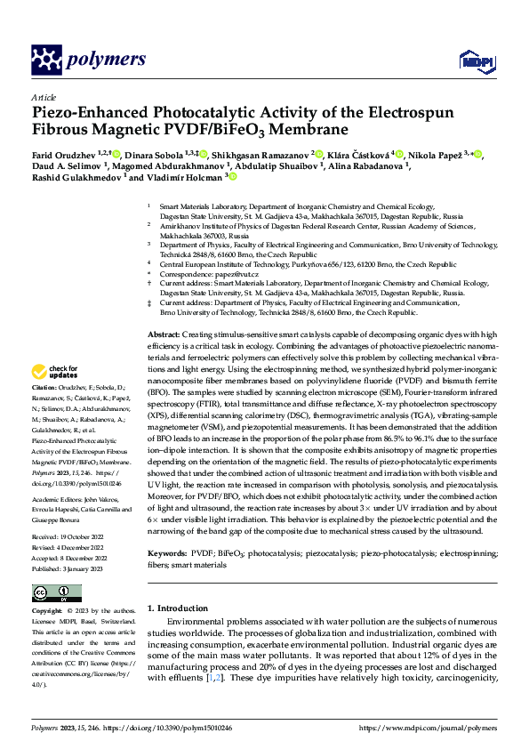 (PDF) Piezo-Enhanced Photocatalytic Activity of the Electrospun Fibrous Magnetic PVDF/BiFeO3 ...