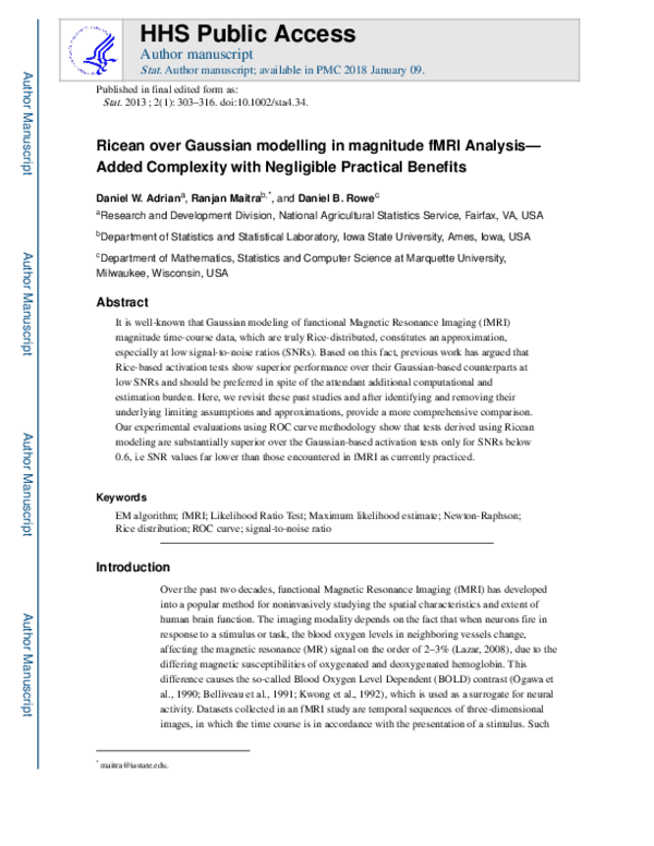 (PDF) Ricean over Gaussian modelling in magnitude fMRI analysis-added ...