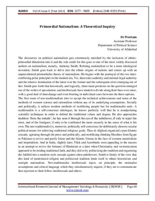 (PDF) Primordial Nationalism: A Theoretical Inquiry
