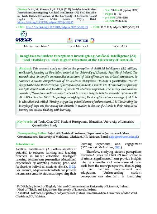 (PDF) Insights into Student Perceptions: Investigating Artificial Intelligence (AI) Tool ...