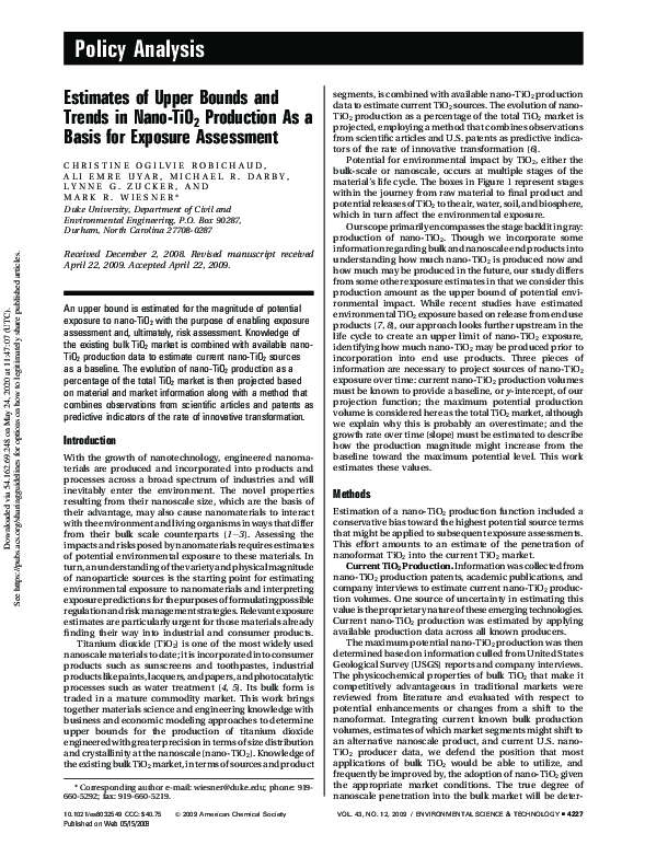 (PDF) Estimates of Upper Bounds and Trends in Nano-TiO2 Production As a ...