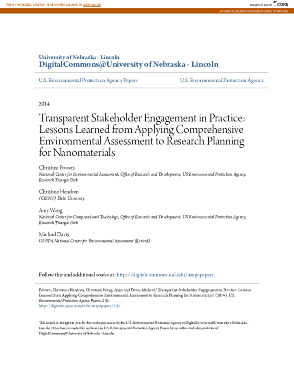 (PDF) Transparent stakeholder engagement in practice: Lessons learned from applying ...