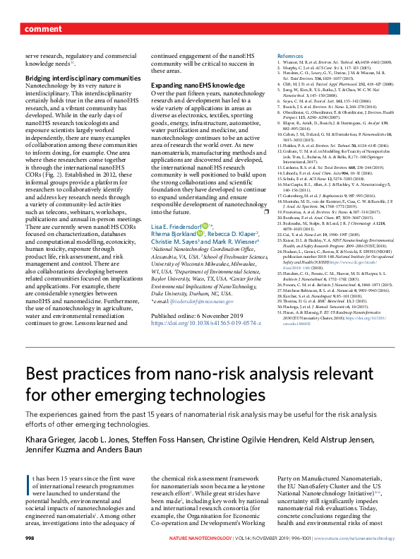 (PDF) Best practices from nano-risk analysis relevant for other ...
