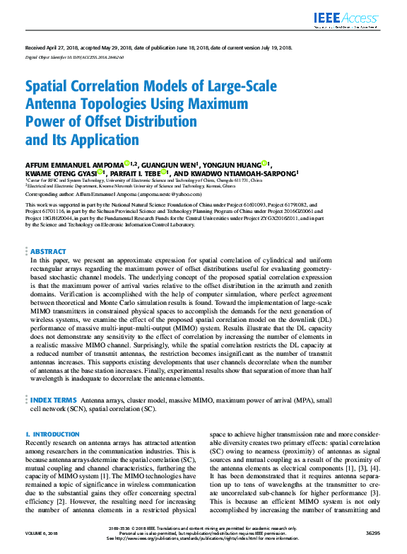 (PDF) Spatial Correlation Models of Large-Scale Antenna Topologies Using Maximum Power of Offset ...