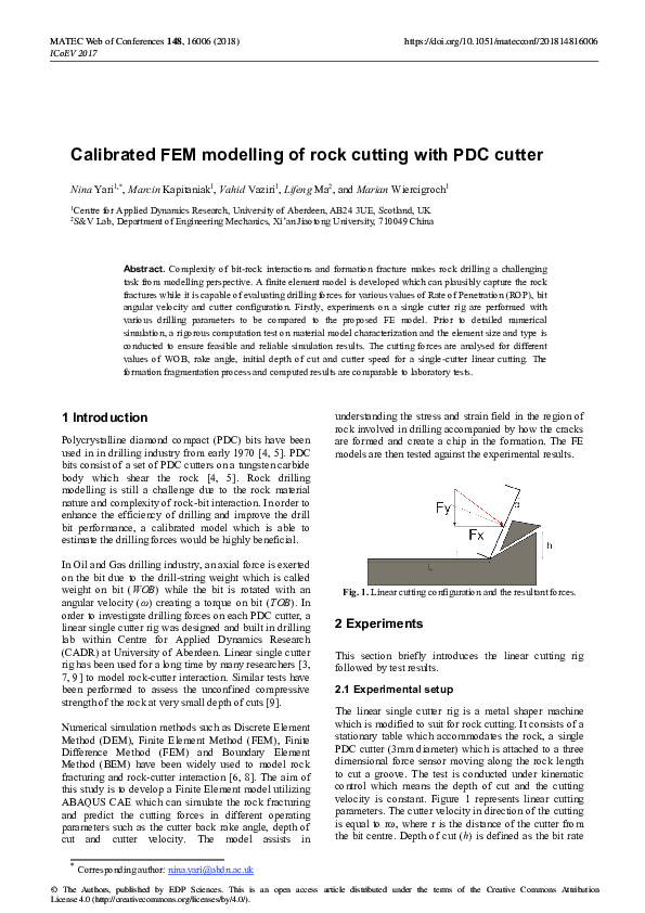 (PDF) Calibrated FEM modelling of rock cutting with PDC cutter