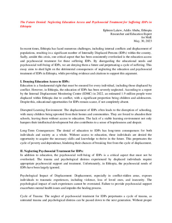 (PDF) The Future Denied: Neglecting Education Access and Psychosocial ...