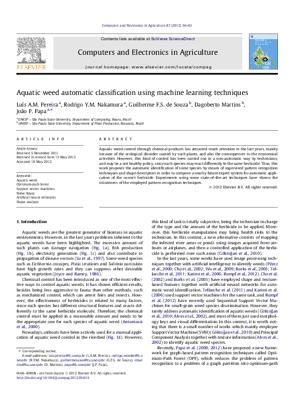 (PDF) Aquatic weed automatic classification using machine learning techniques