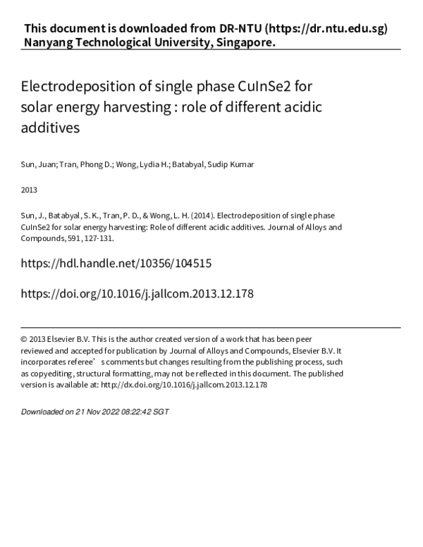 (PDF) Electrodeposition of single phase CuInSe2 for solar energy ...