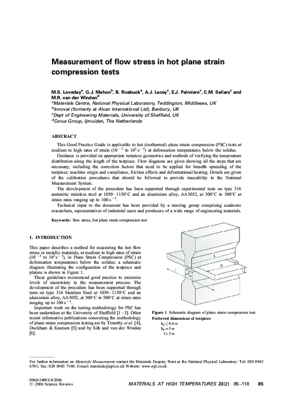 (PDF) Measurement of flow stress in hot plane strain compression tests