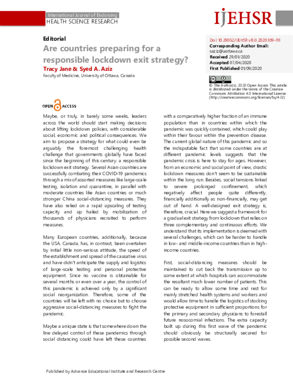 (PDF) Are countries preparing for a responsible lockdown exit strategy ...