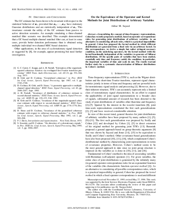 (PDF) On the equivalence of the operator and kernel methods for joint distributions of arbitrary ...