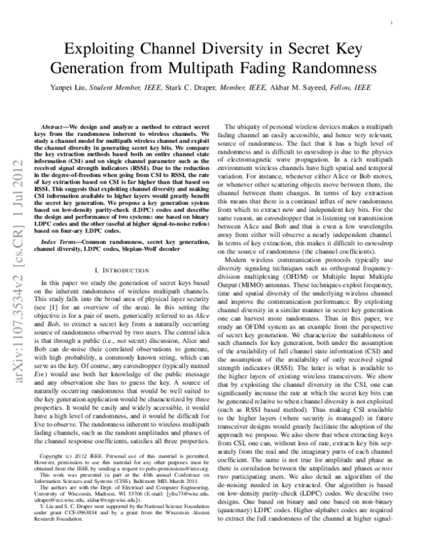 (PDF) A Secret Key Generation System Based on Multipath Channel Randomness: RSSI vs CSSI