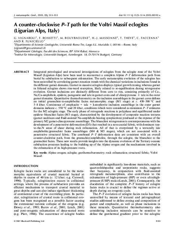 (PDF) A counter-clockwise P-T path for the Voltri Massif eclogites ...