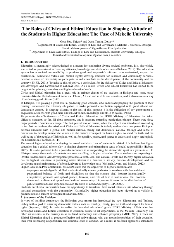 (PDF) The Roles of Civics and Ethical Education in Shaping Attitude of ...