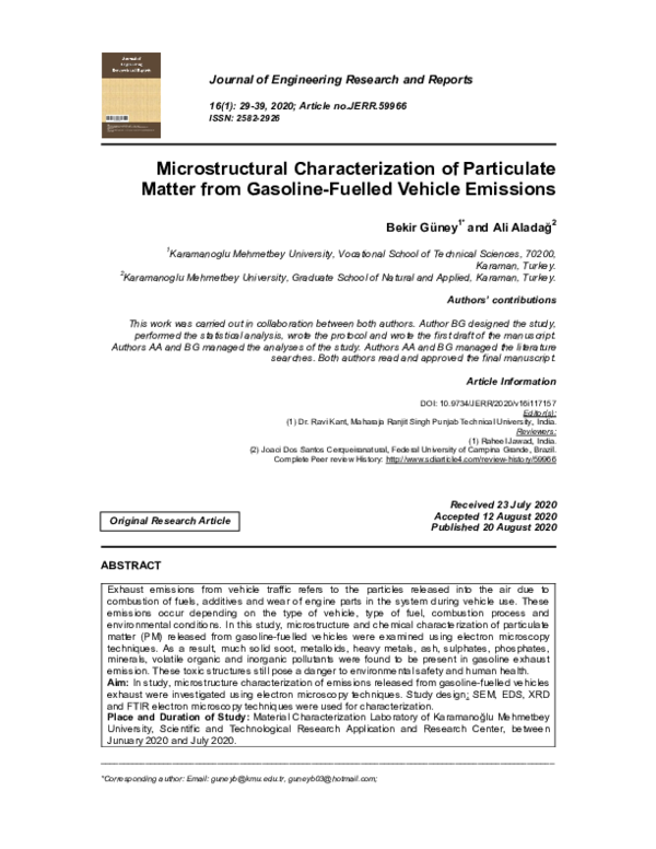(PDF) Microstructural Characterization of Particulate Matter from Gasoline-Fuelled Vehicle Emissions