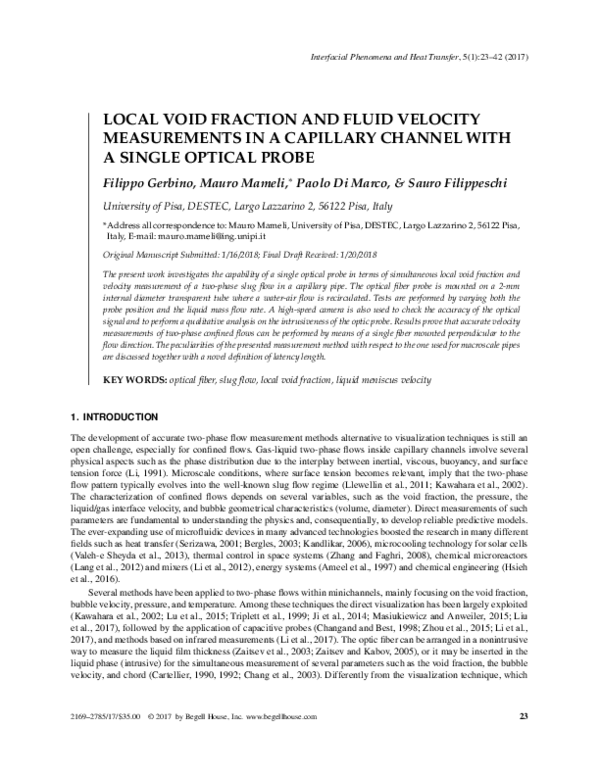 (PDF) Local Void Fraction and Fluid Velocity Measurements in a ...