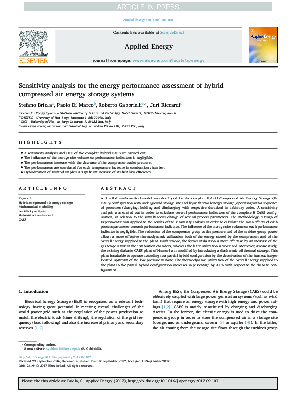 (PDF) Sensitivity analysis for the energy performance assessment of hybrid compressed air energy ...