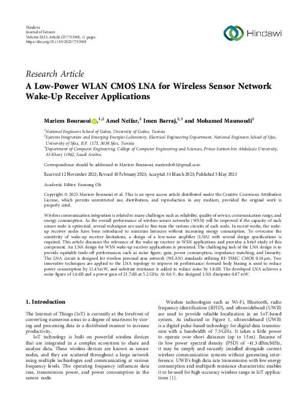(PDF) A Low-Power WLAN CMOS LNA for Wireless Sensor Network Wake-Up ...