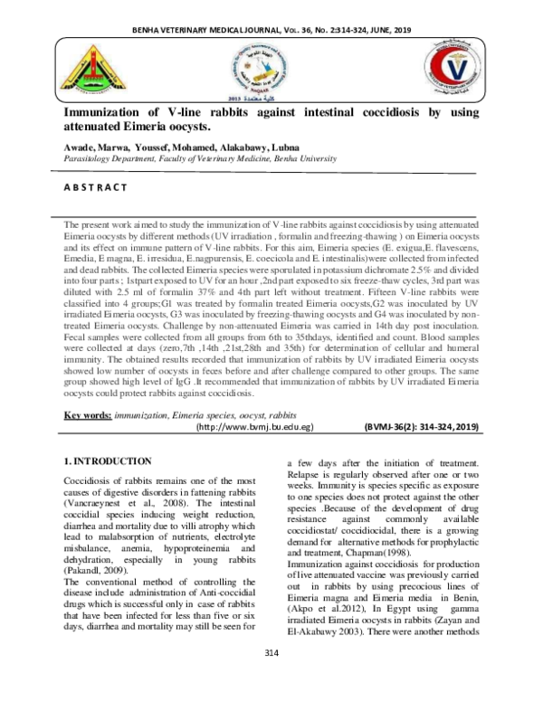 (PDF) Immunization of V-line rabbits against intestinal coccidiosis by ...