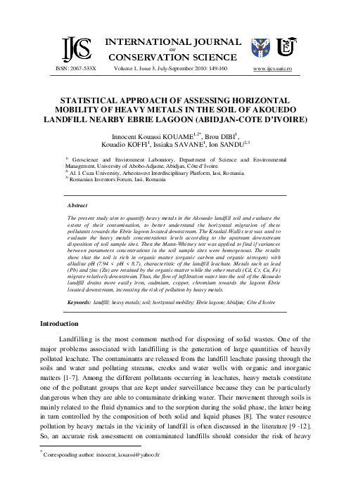 (PDF) Horizontal Mobility of Heavy Metals in Akouedo Landfill Soil