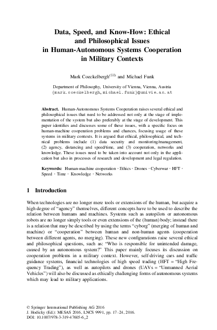 (PDF) Data, Speed, and Know-How: Ethical and Philosophical Issues in Human-Autonomous Systems ...