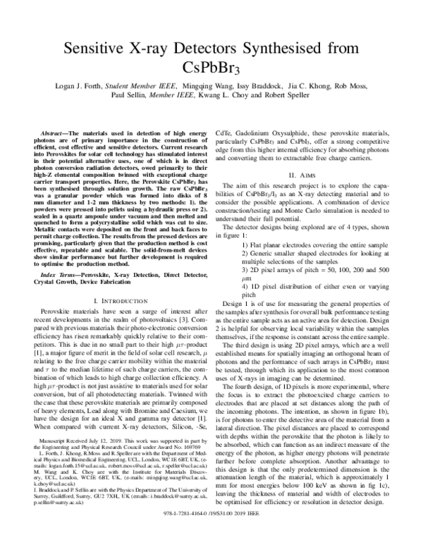 (PDF) Sensitive X-ray Detectors Synthesised from CsPbBr3