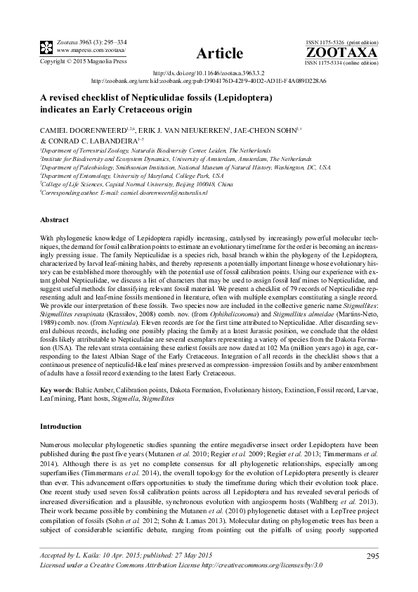 (PDF) A revised checklist of Nepticulidae fossils (Lepidoptera ...