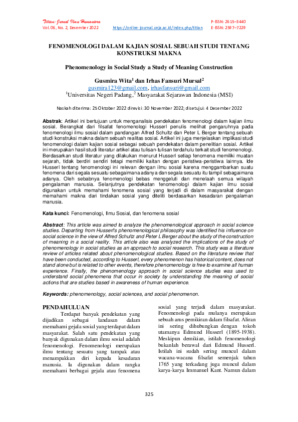 (PDF) Fenomenologi dalam Kajian Sosial Sebuah Studi Tentang Konstruksi Makna