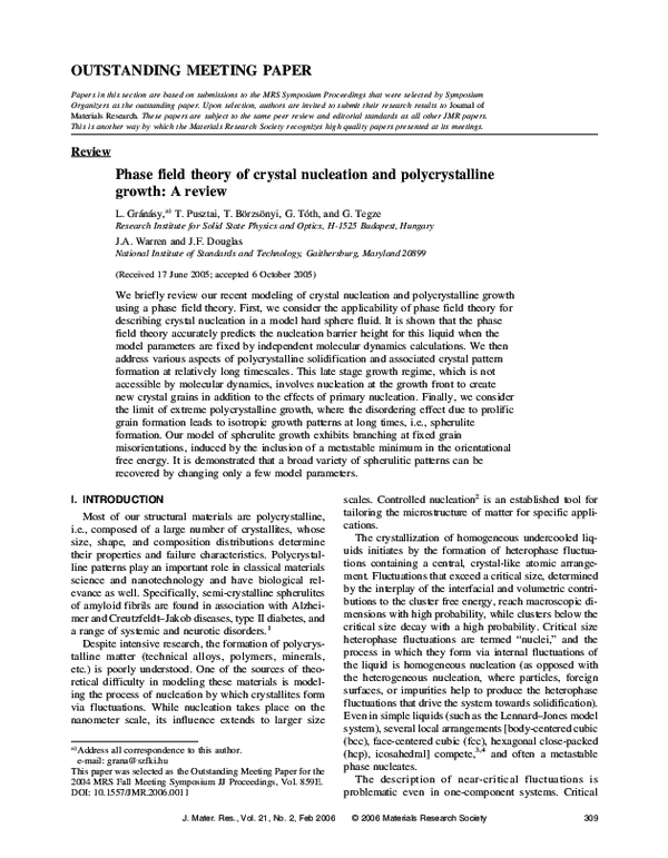 (PDF) Phase field theory of crystal nucleation and polycrystalline ...