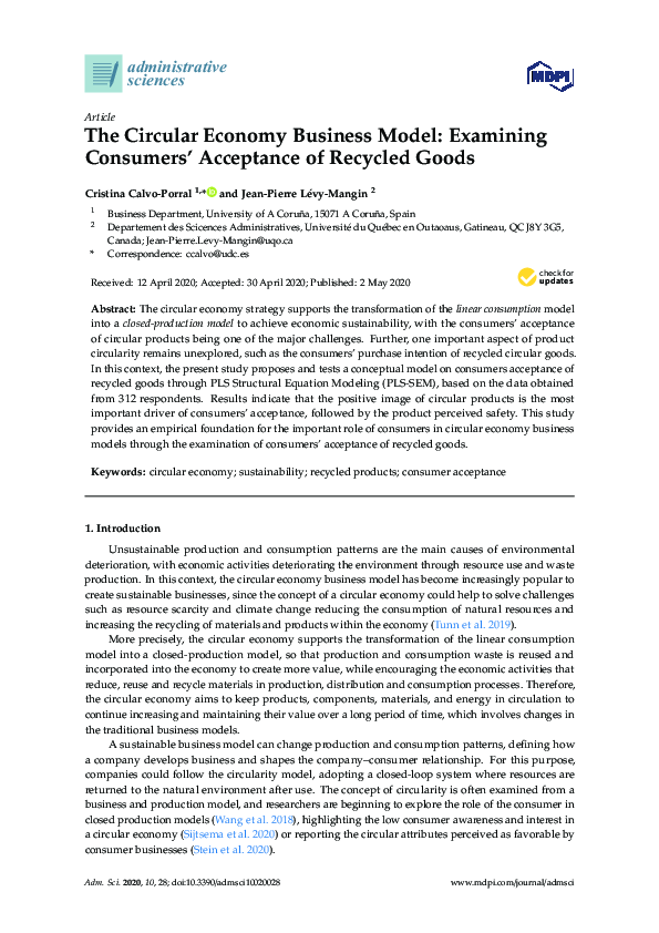 (PDF) The Circular Economy Business Model: Examining Consumers ...
