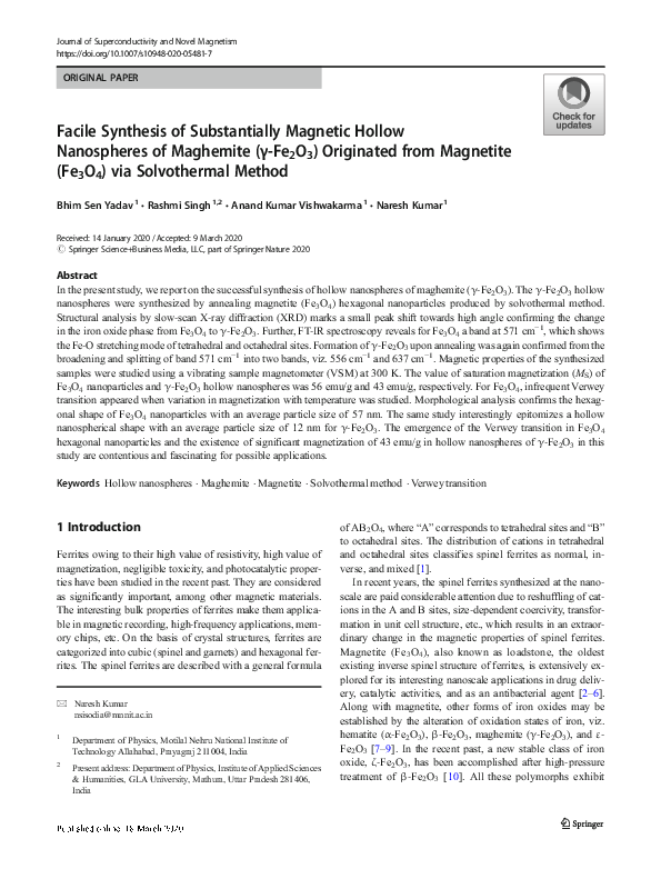 (PDF) Facile Synthesis of Substantially Magnetic Hollow Nanospheres of ...