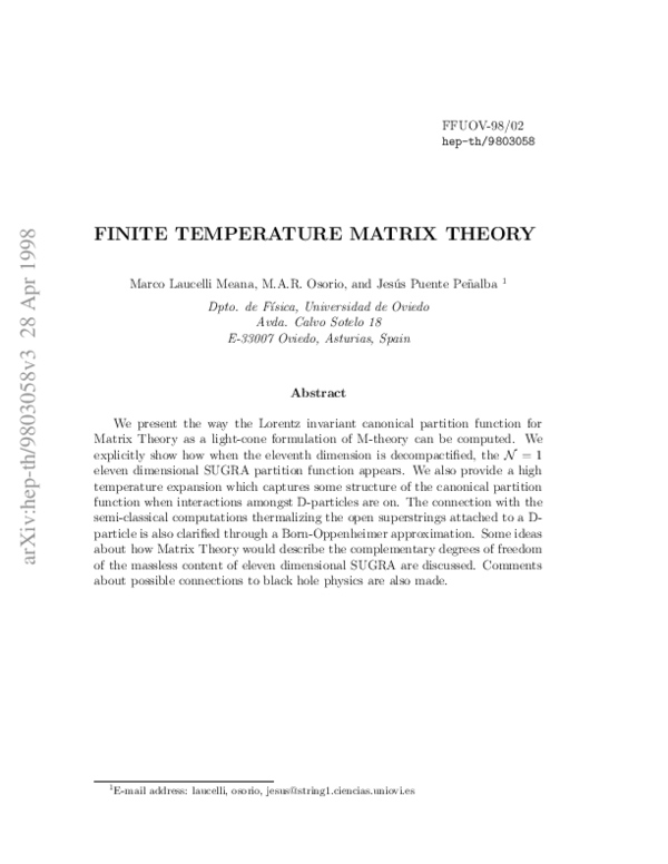 (PDF) Finite temperature Matrix theory | Marco Laucelli - Academia.edu