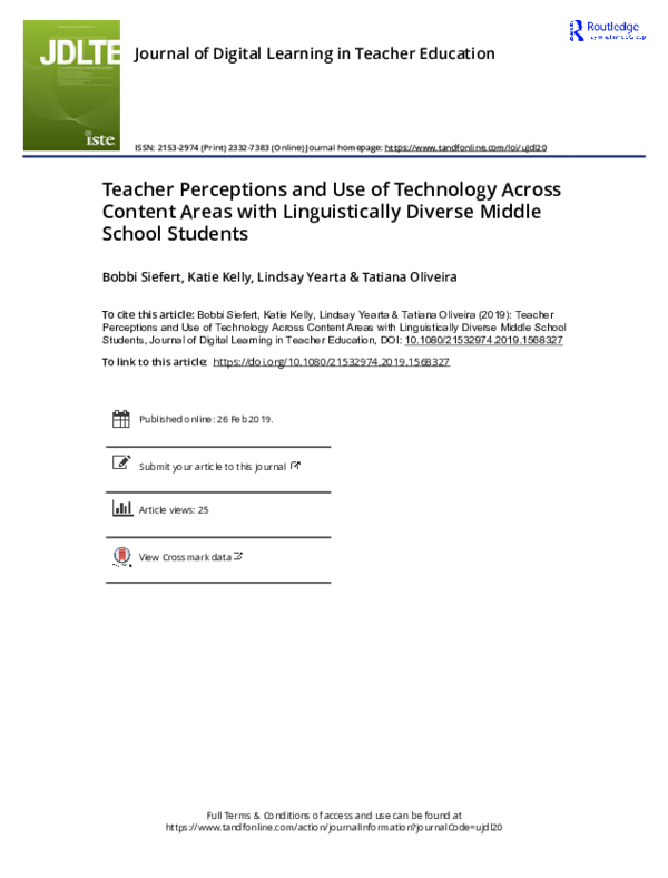 (PDF) Teacher Perceptions and Use of Technology Across Content Areas with Linguistically Diverse ...