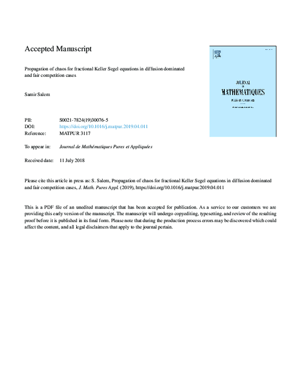 (PDF) Propagation of chaos for fractional Keller Segel equations in ...