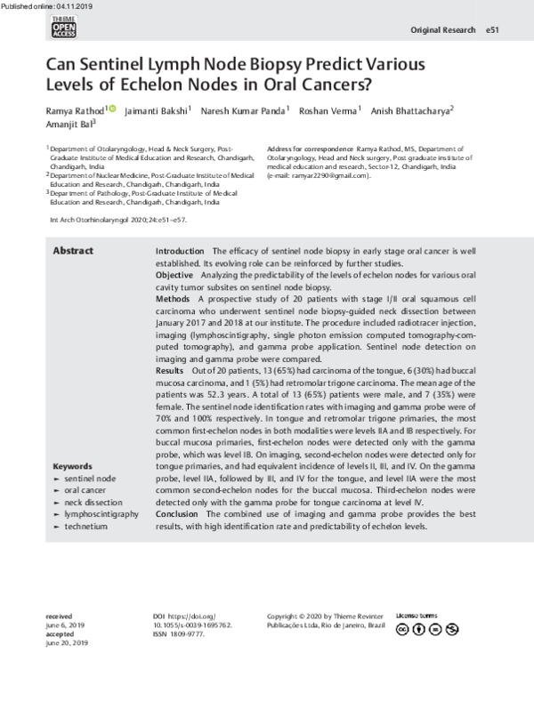 (PDF) Predicting Echelon Nodes in Oral Cancer Biopsy