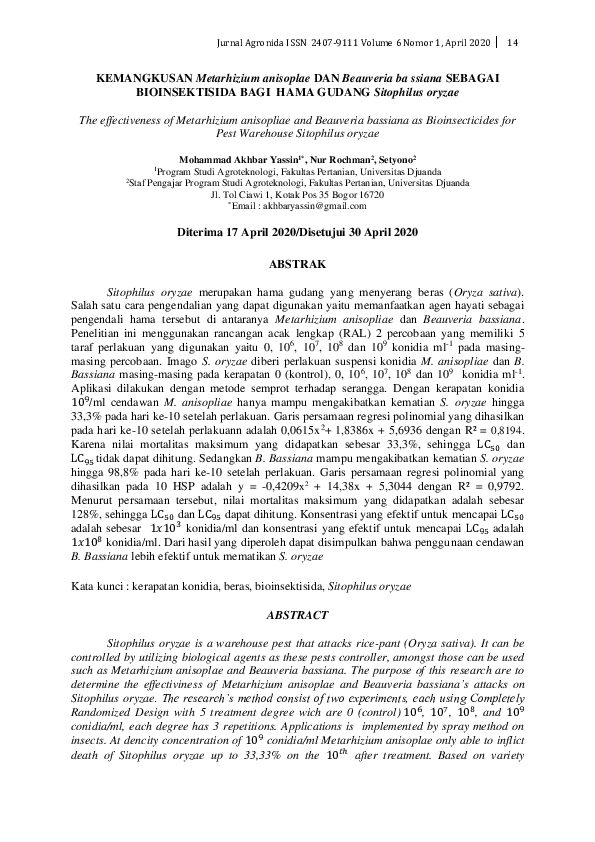 (PDF) Kemangkusan Metarhizium anisoplae dan Beauveria bassiana sebagai ...
