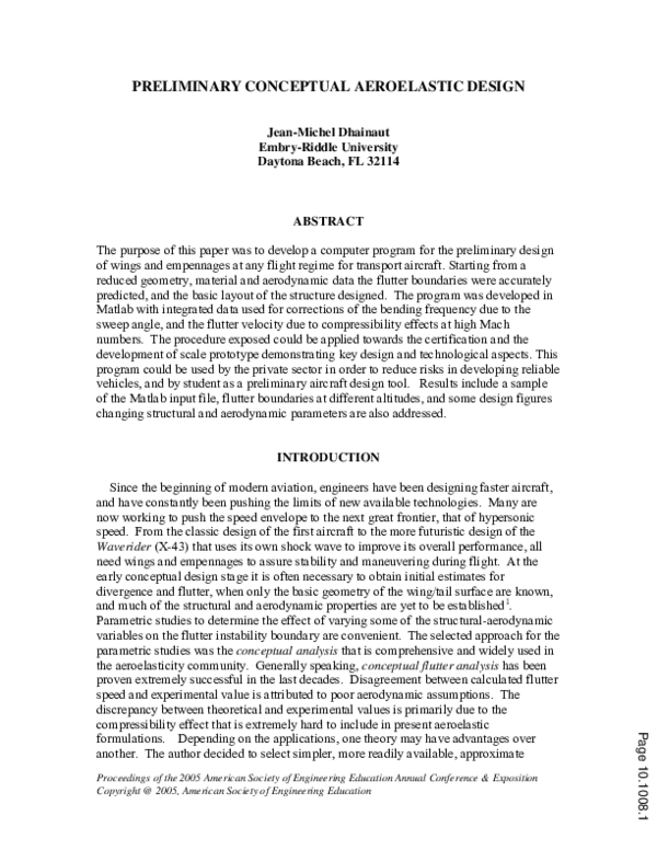 (PDF) Preliminary Conceptual Aeroelastic Design