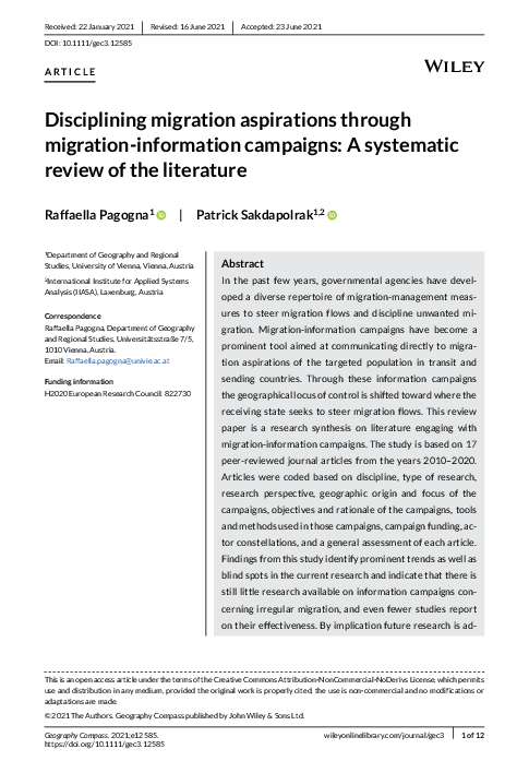 (PDF) Disciplining migration aspirations through migration‐information ...