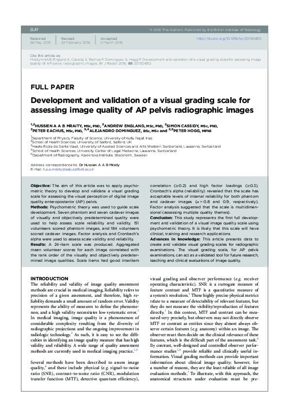 Pdf Development And Validation Of A Visual Grading Scale For Assessing Image Quality Of Ap