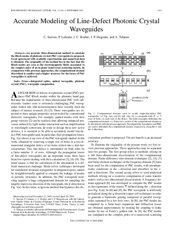 (PDF) Accurate modeling of line-defect photonic crystal waveguides | P. Lalanne - Academia.edu