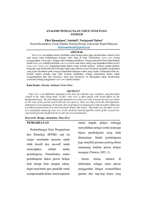 (PDF) ANALISIS PENGGUNAAN VOICE OVER PADA ANIMASI