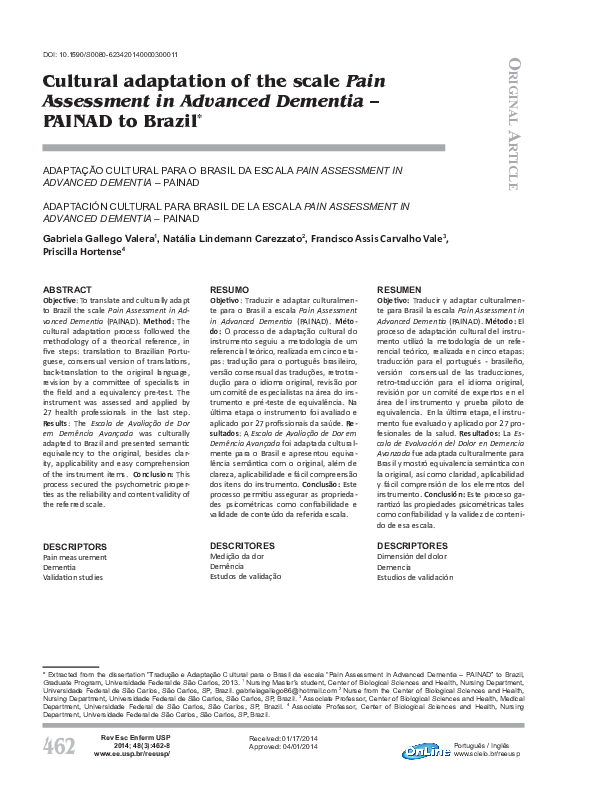 (PDF) Cultural adaptation of the scale Pain Assessment in Advanced ...